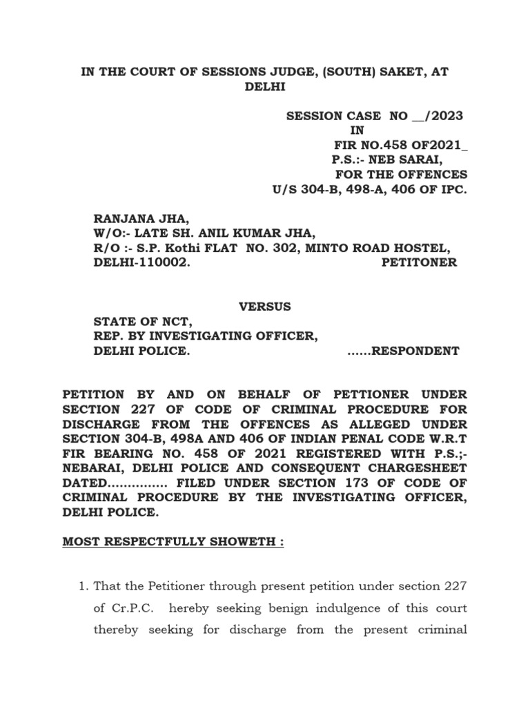 Discharge Petition for IPC Offences | PDF | Witness | Criminal Justice