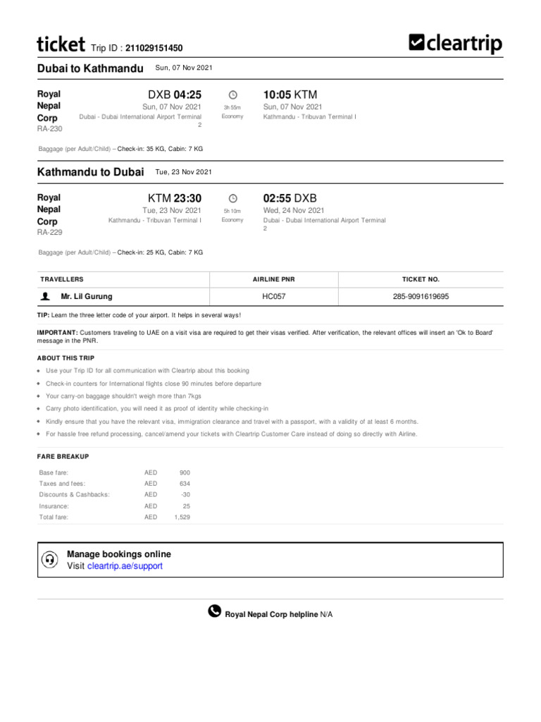 Cleartrip Flight E-Ticket | PDF