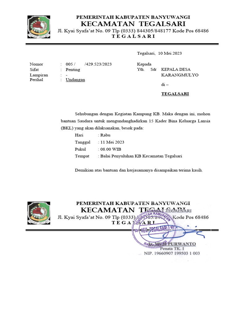 Surat Undangan Bokb Kap KB Mei 2023 | PDF