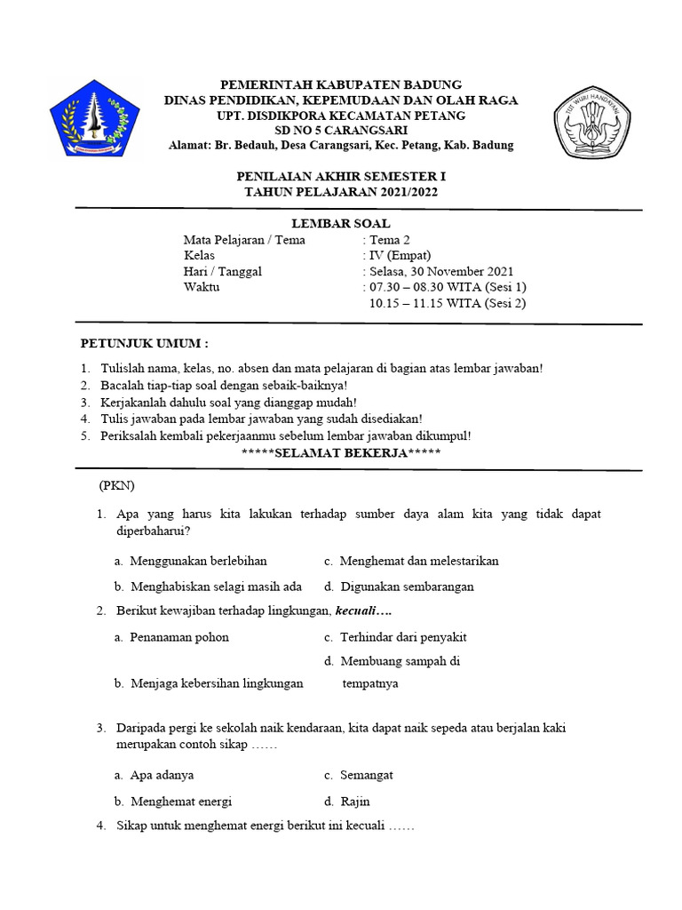 Soal Pas Tema 2 Ade Cahyani | PDF | Griya & Taman