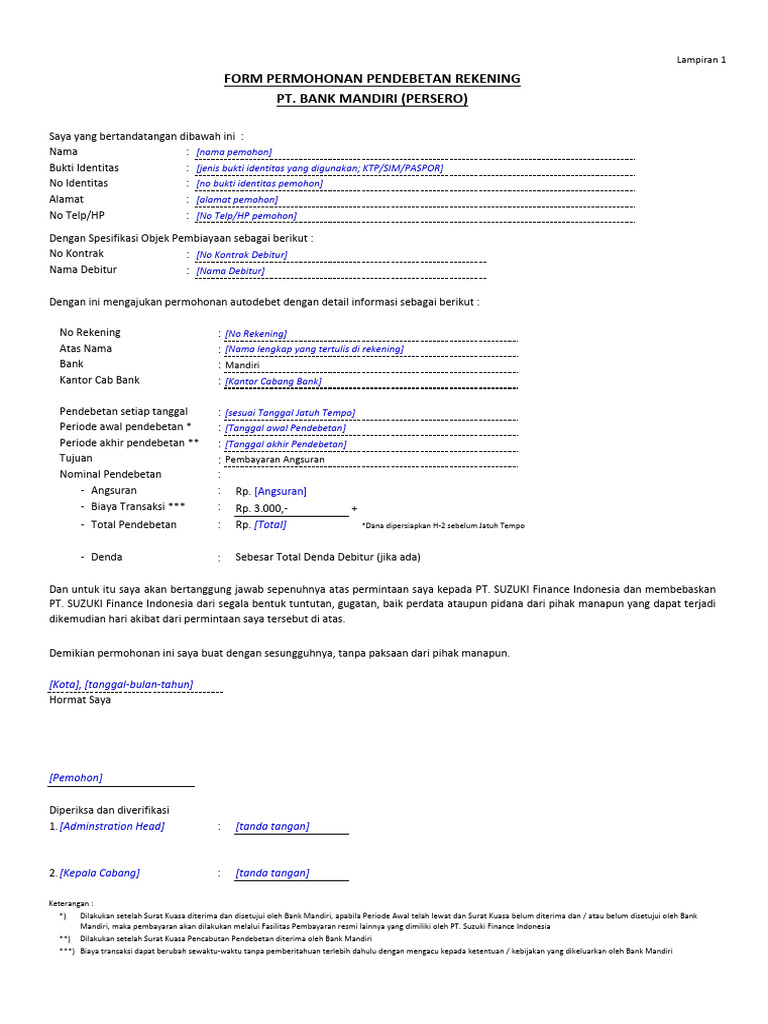 1a. Cara Pengisian Pendebetan Rek MANDIRI | PDF