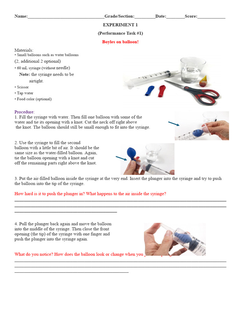 Boyle's Law Experiment | PDF | Balloon | Syringe
