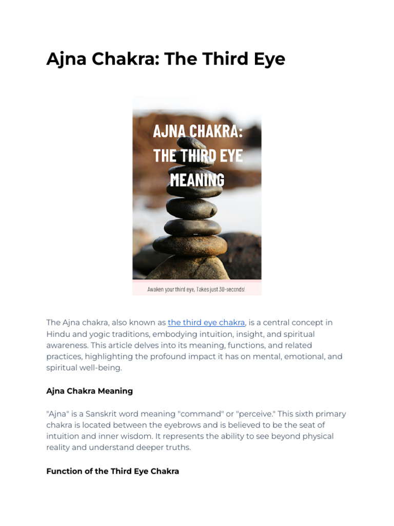 Ajna Chakra: Unlocking the Third Eye | PDF | Chakra | Meditation