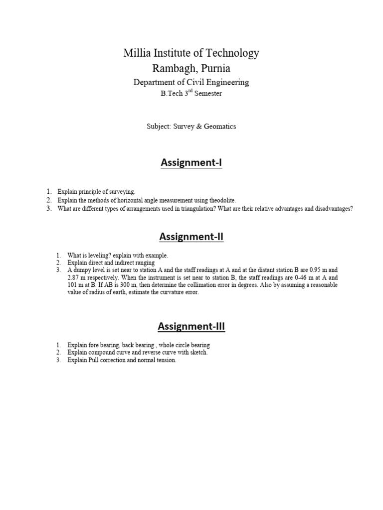 Civil Engineering Survey Assignments | PDF | Science & Mathematics | Technology & Engineering
