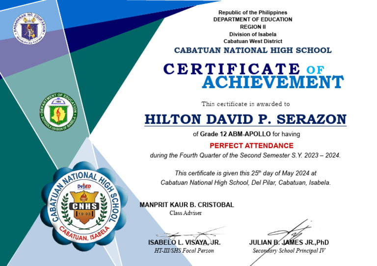 Perfect Attendance Cert | PDF