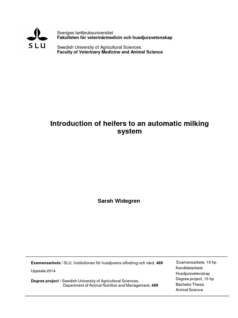 Heifer Introduction to Automatic Milking | PDF | Cattle | Milk