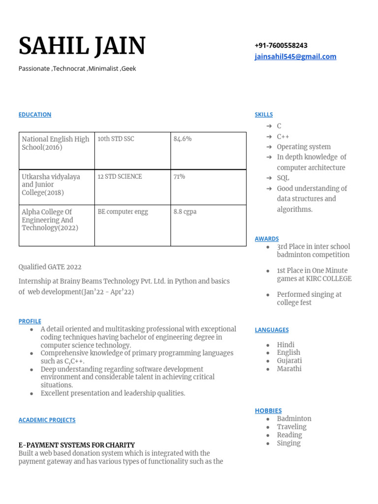 Resume | PDF | Computer Programming | Computer Science