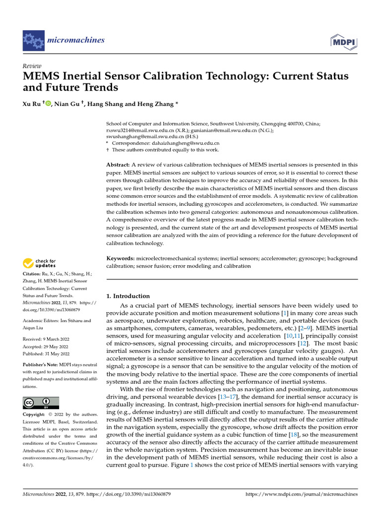 Mems Inertial Sensor Calibration Technology Curren Pdf Inertial Navigation System