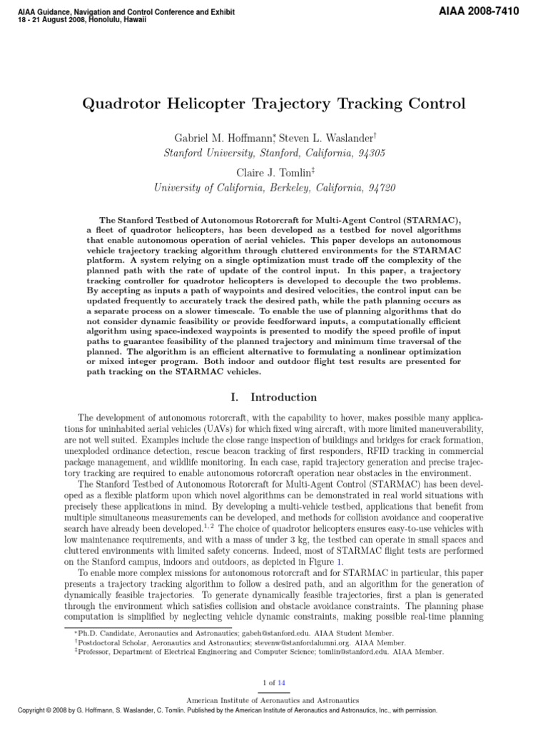 Quadrotor Helicopter Trajectory Tracking Control | PDF | Helicopter ...