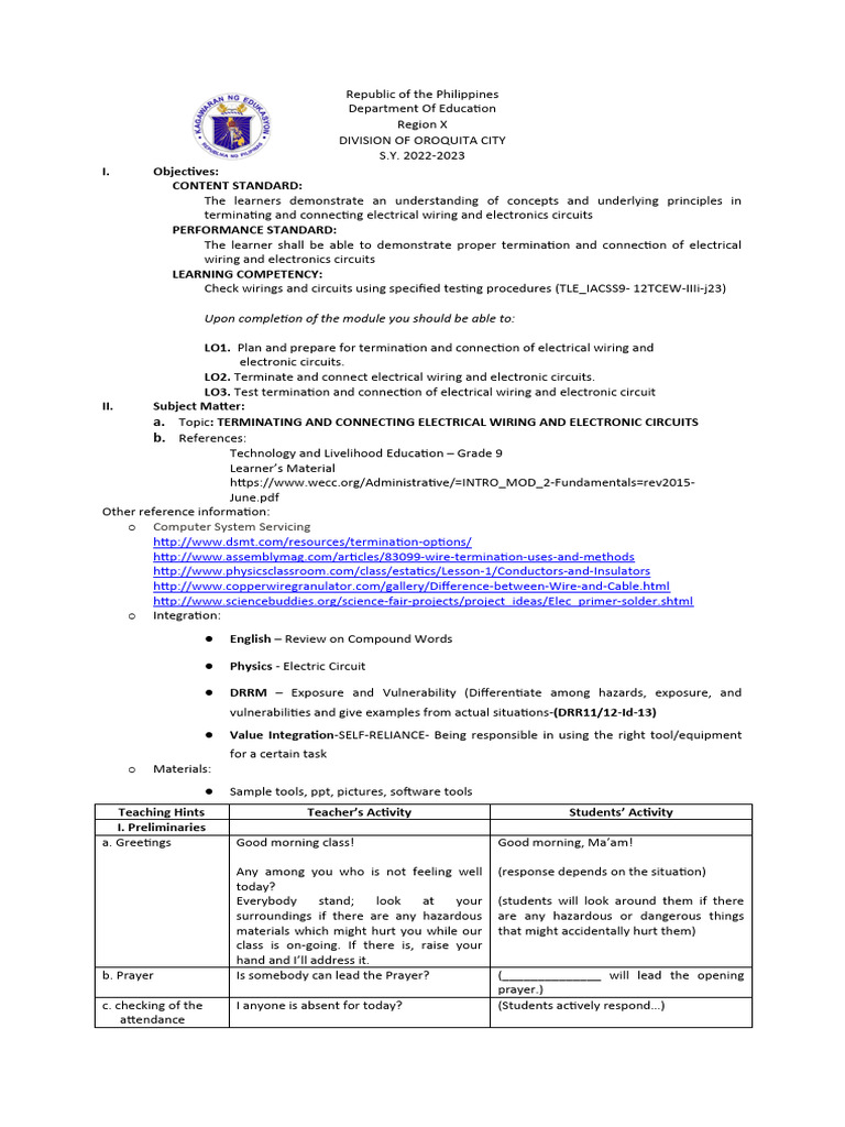My Lesson Plan | PDF | Electric Power | Electronic Component