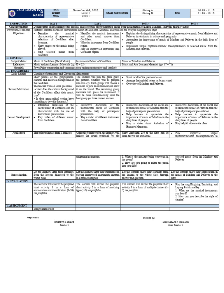 g7 Daily Lesson Log Week 1 | PDF | Learning | Human Communication