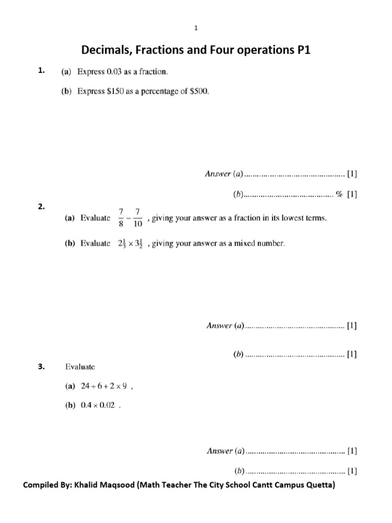 Decimals P1 | PDF