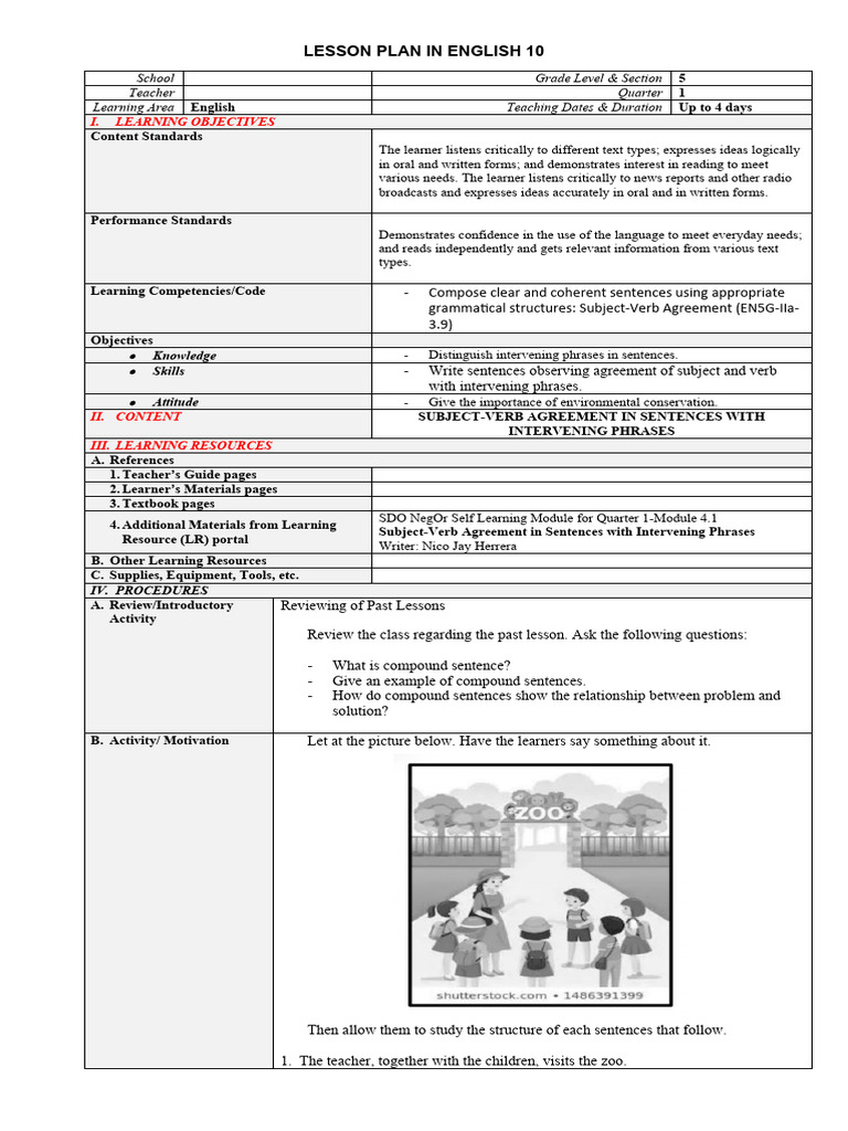 English 5 Quarter 1 Subject Verb Agreement in Sentences With ...