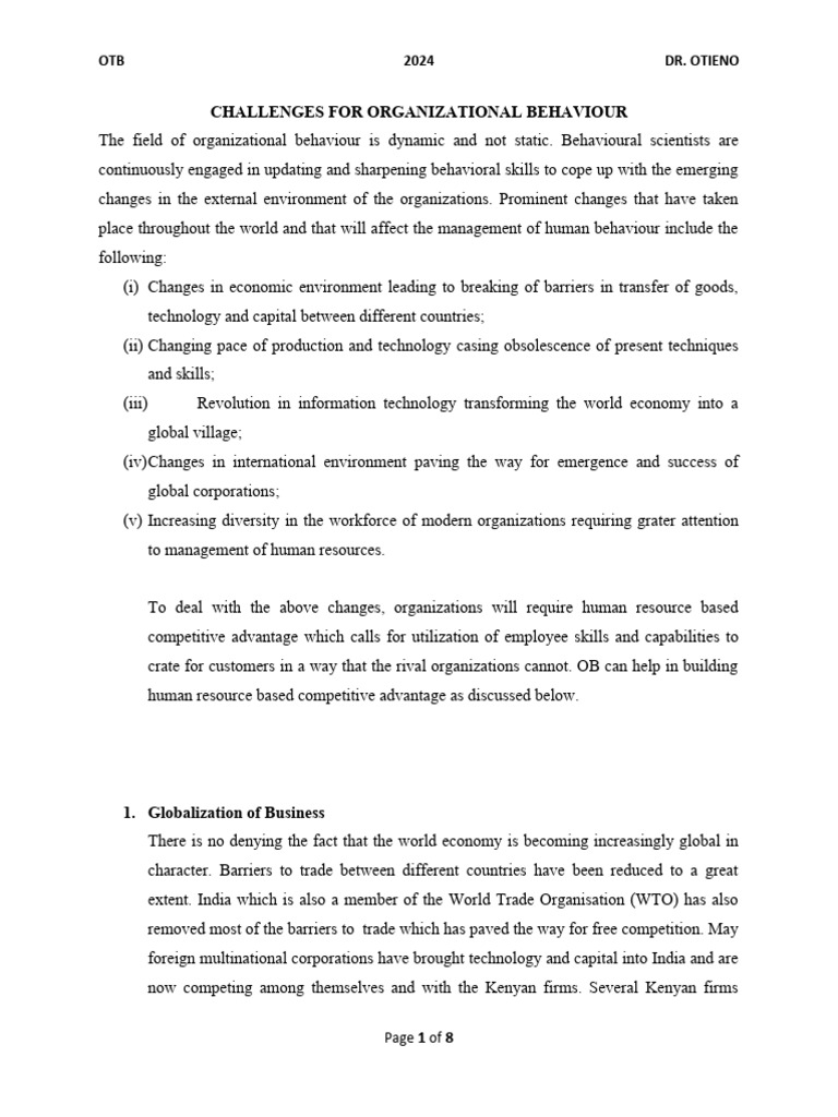 Organizational Behavior Challenges | PDF | Diversity (Business ...