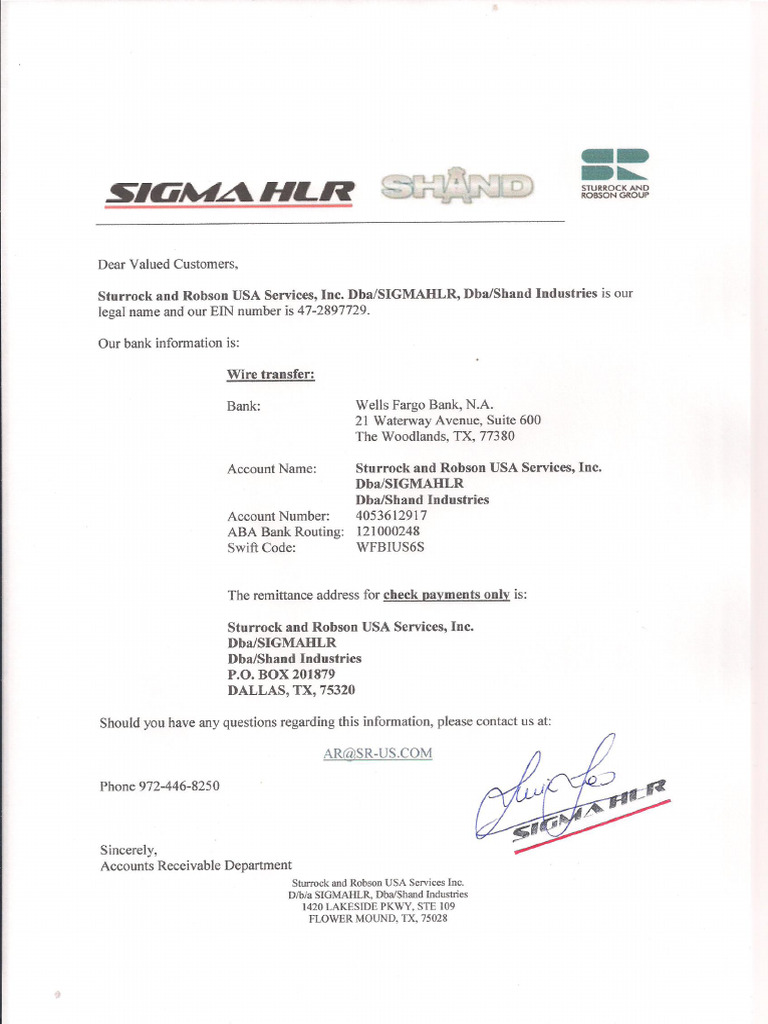 SIGMA HLR bank details signed & stamped | PDF