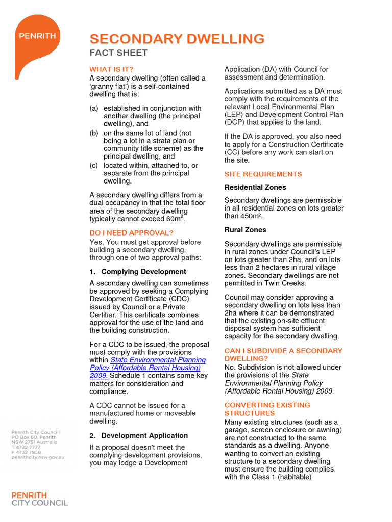 Secondary Dwelling Granny Flats Factsheet Pdf