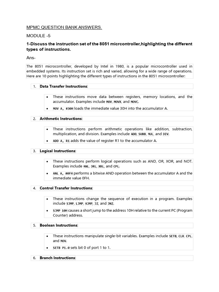 MPMC Question Bank Answers | PDF | Central Processing Unit | Pointer (Computer Programming)