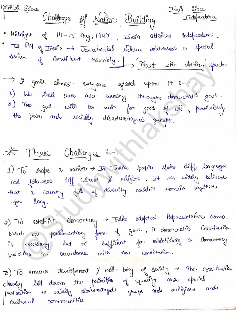 Class 12 Polity - Challenges of Nation Building CBSE NCERT | PDF