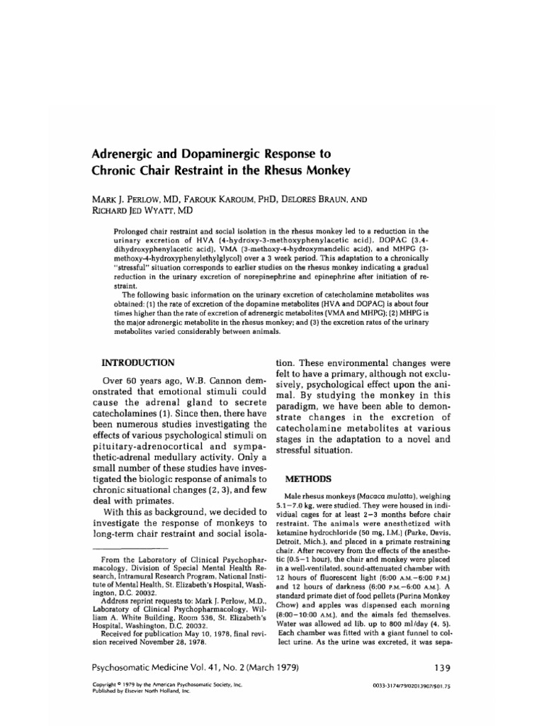 Chair Restraint in Monkey | PDF | Epinephrine | Norepinephrine