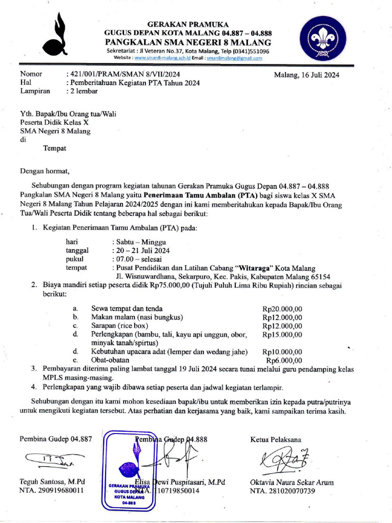 Surat Pemberitahuan Pta 2024 Baru | PDF
