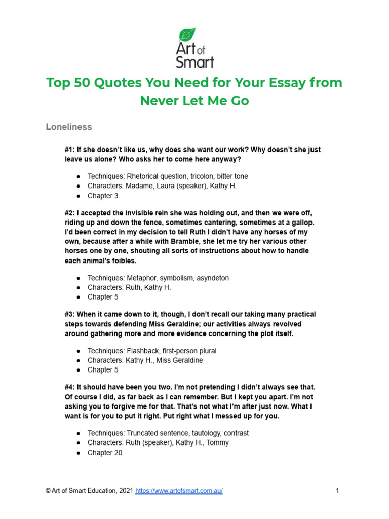 Top 50 Quotes You Need For Your Essay From Never Let Me Go Art of Smart ...