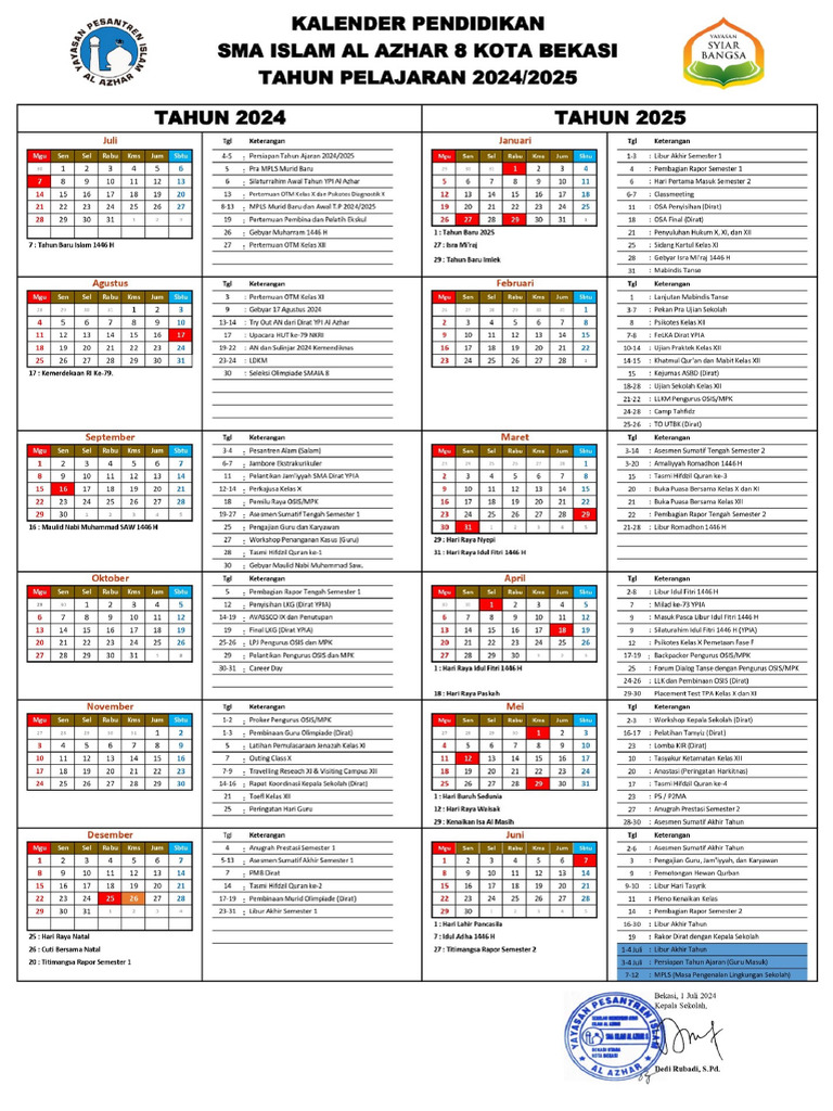Kalender Pendidikan TA. 24-25 22 Rinci | PDF