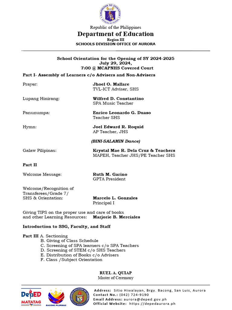 Opening-Program-SY-2024-2025 | PDF