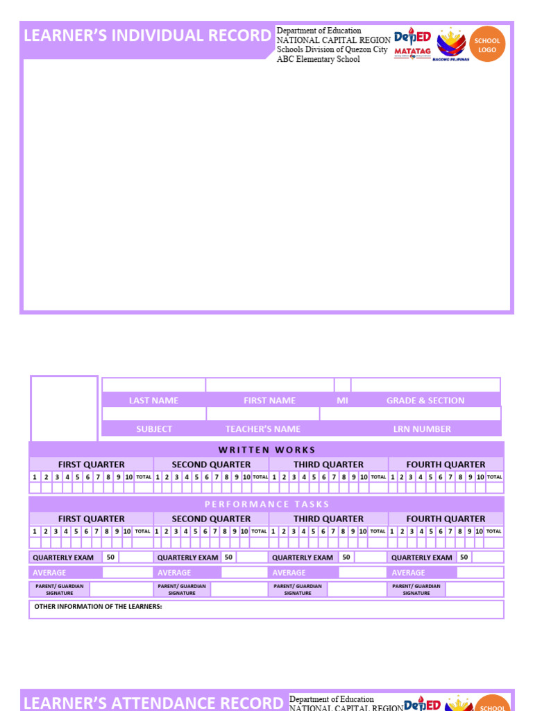 Learners Individual Record Lavender | PDF | Behavior Modification | Learning