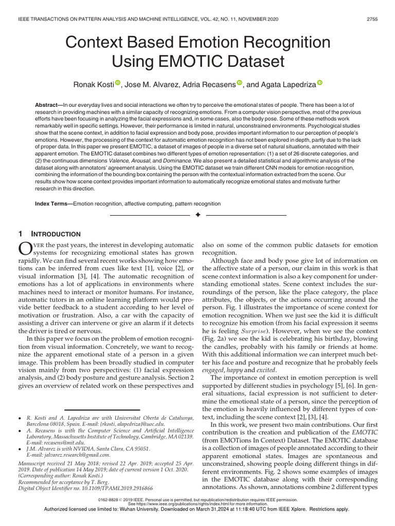 Context-Based Emotion Recognition | PDF | Emotions | Behavioural Sciences