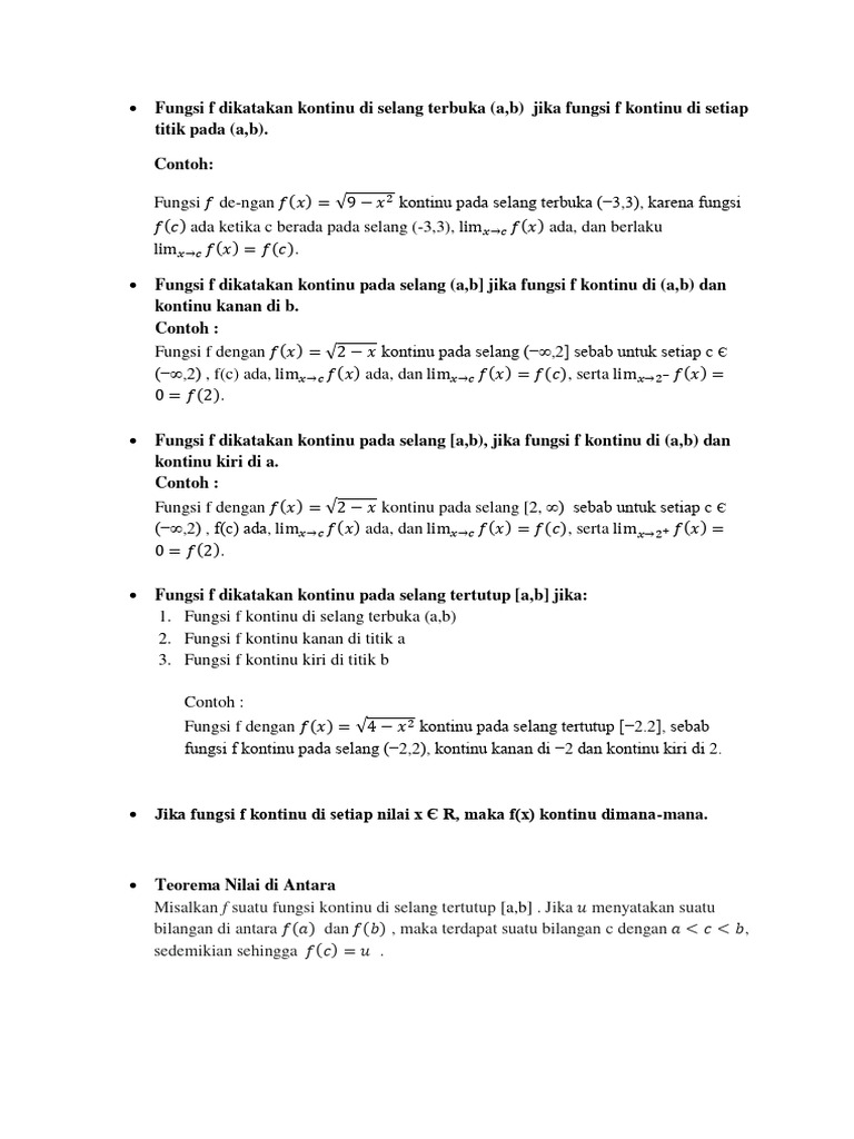 Kekontinuan Fungsi dan Selang Interval | PDF