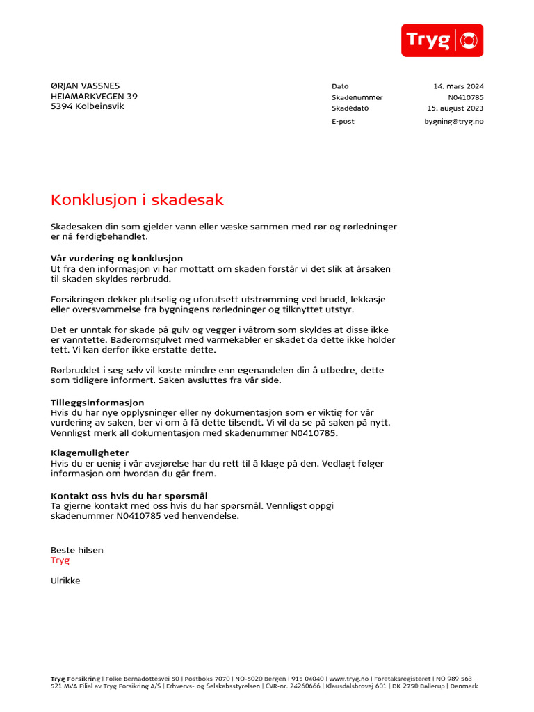Konklusjon I Skadesak N0410785 6 | PDF