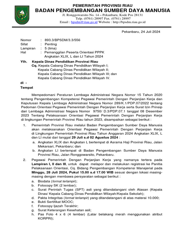 Surat Pemanggilan PPPK 2024 Gel 15 | PDF