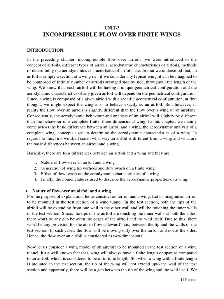 Unit-2 Incompressible Flow Over Wings-Final | PDF | Vortices | Lift (Force)