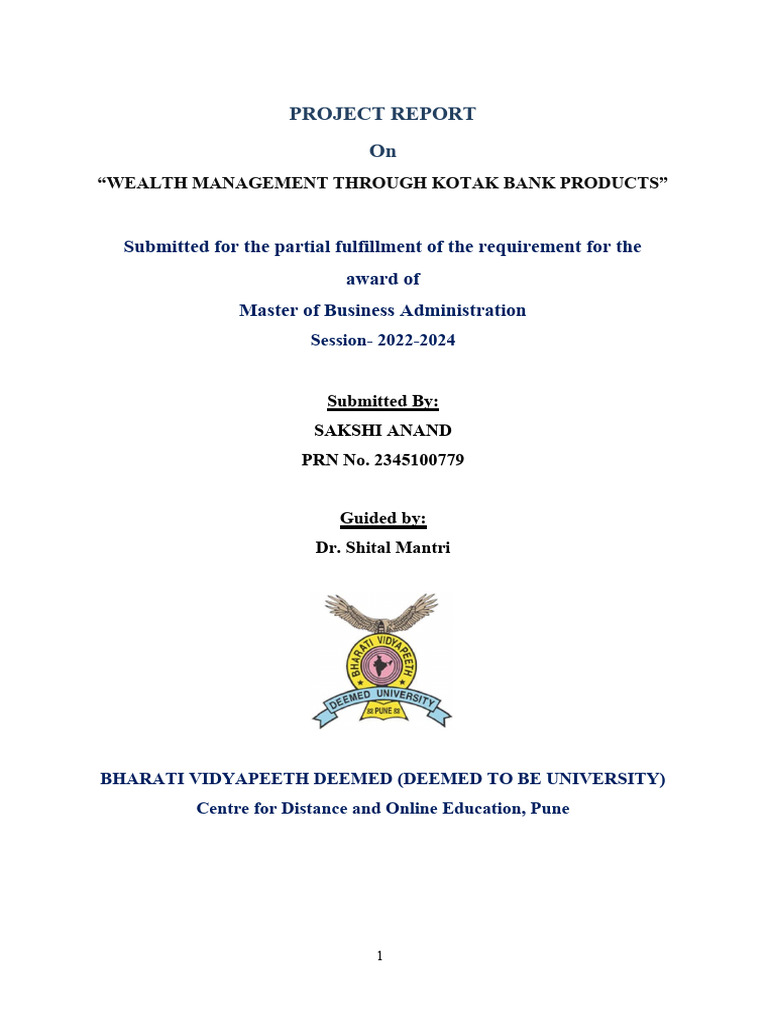 Wealth Management Through Kotak Bank Products | PDF | Survey ...