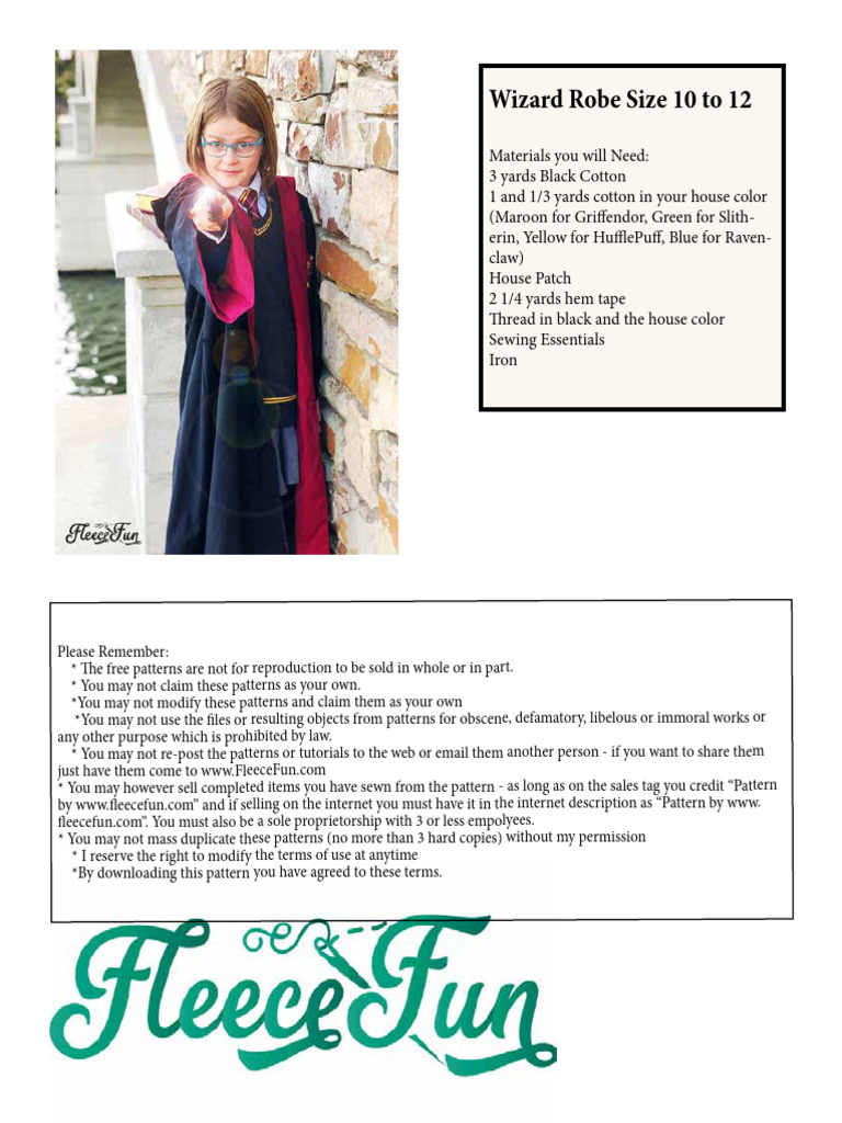 Fleece Fun wizard robe 10 to 12 | PDF