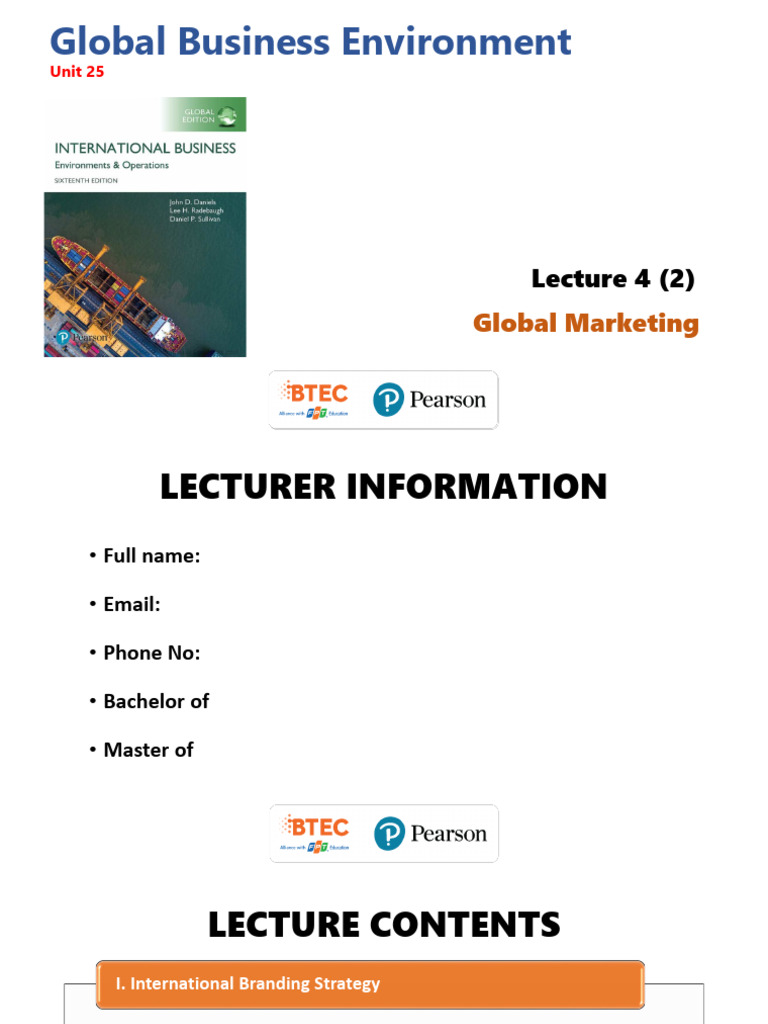 Global Business Environment_Lecture 4 (2) | Download Free PDF | Marketing | Brand