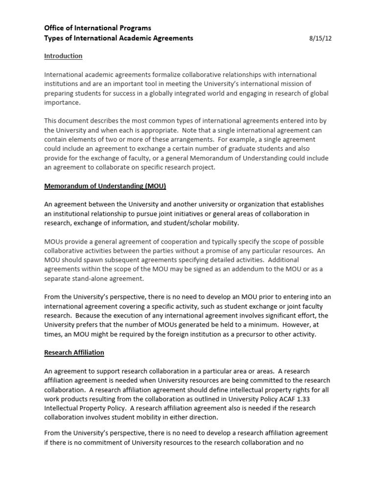 International Academic Agreements Guide | PDF | Memorandum Of ...
