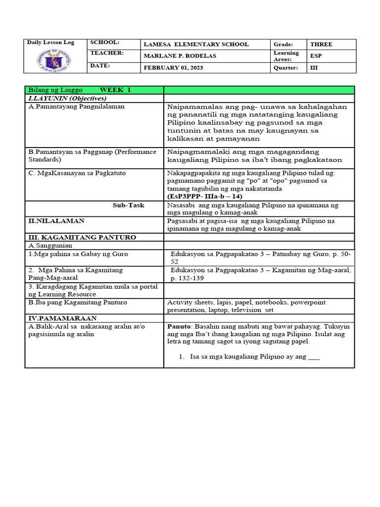 ESP-Q3-Week 1-FEB. 01, 2024 | PDF