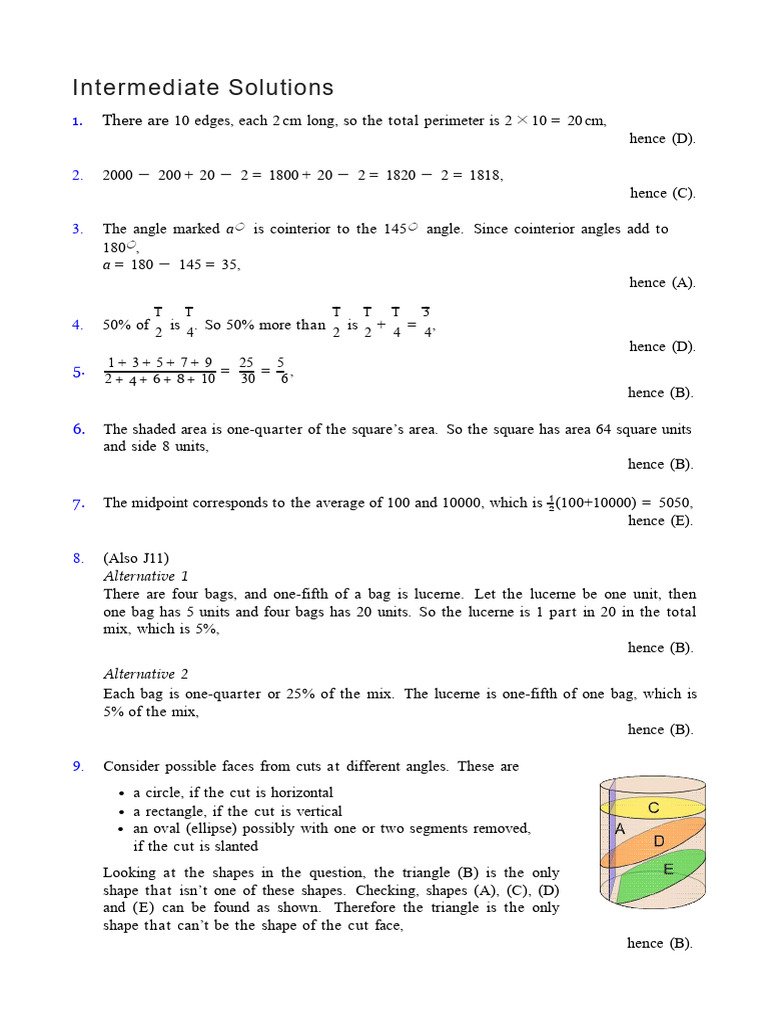 Intermediate Math Solutions | PDF | Area | Triangle
