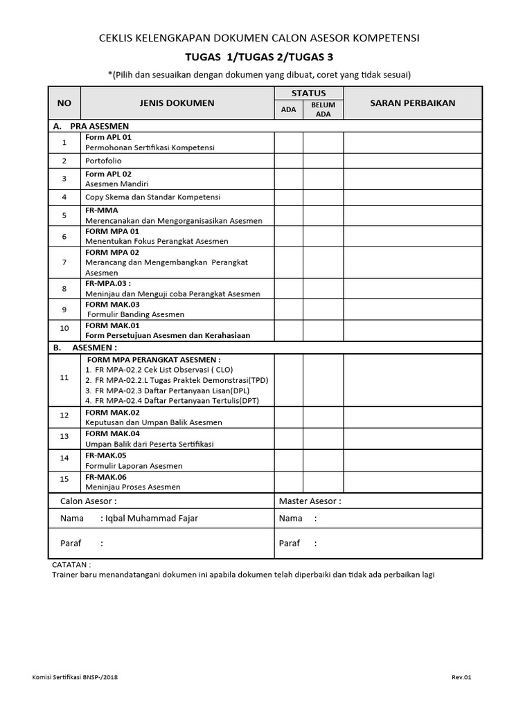 Checklist Kelengkapan Dokumen.2018 | PDF