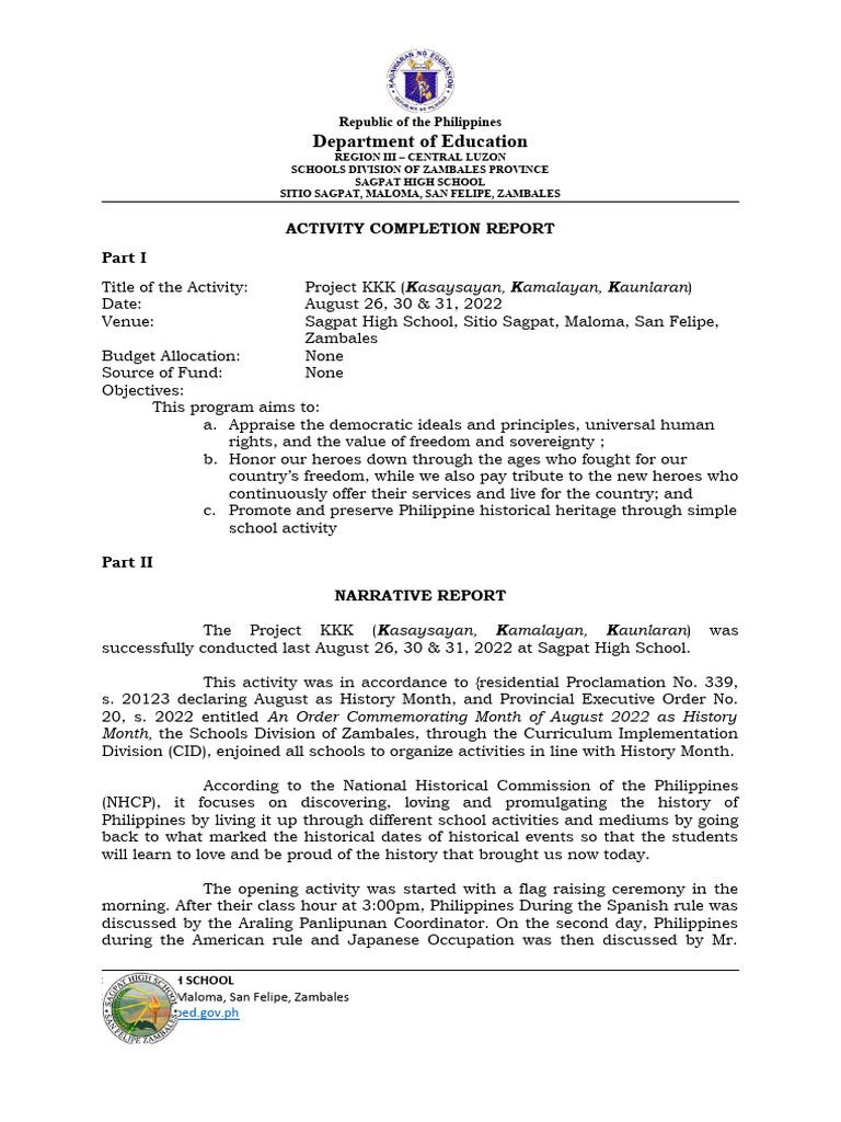 Activity Completion Report | PDF | Government | Philippines