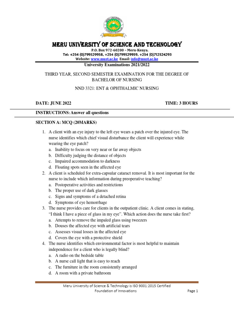 ENT Test | PDF | Eye | Nursing