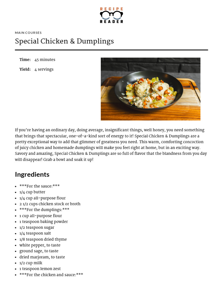 Special Chicken & Dumplings | PDF | Dumpling | Stock (Food)