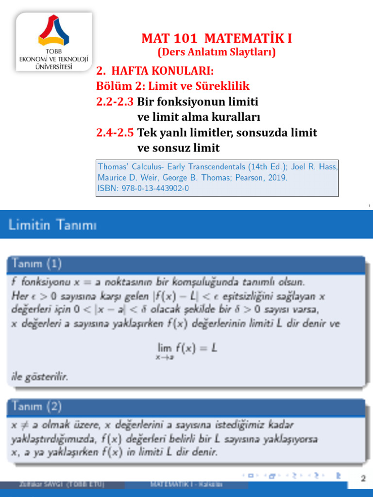 Mat 101 Hafta-2 | PDF