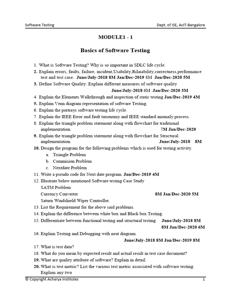 18IS62 - Software Testing - Question Bank | PDF | Software Testing ...