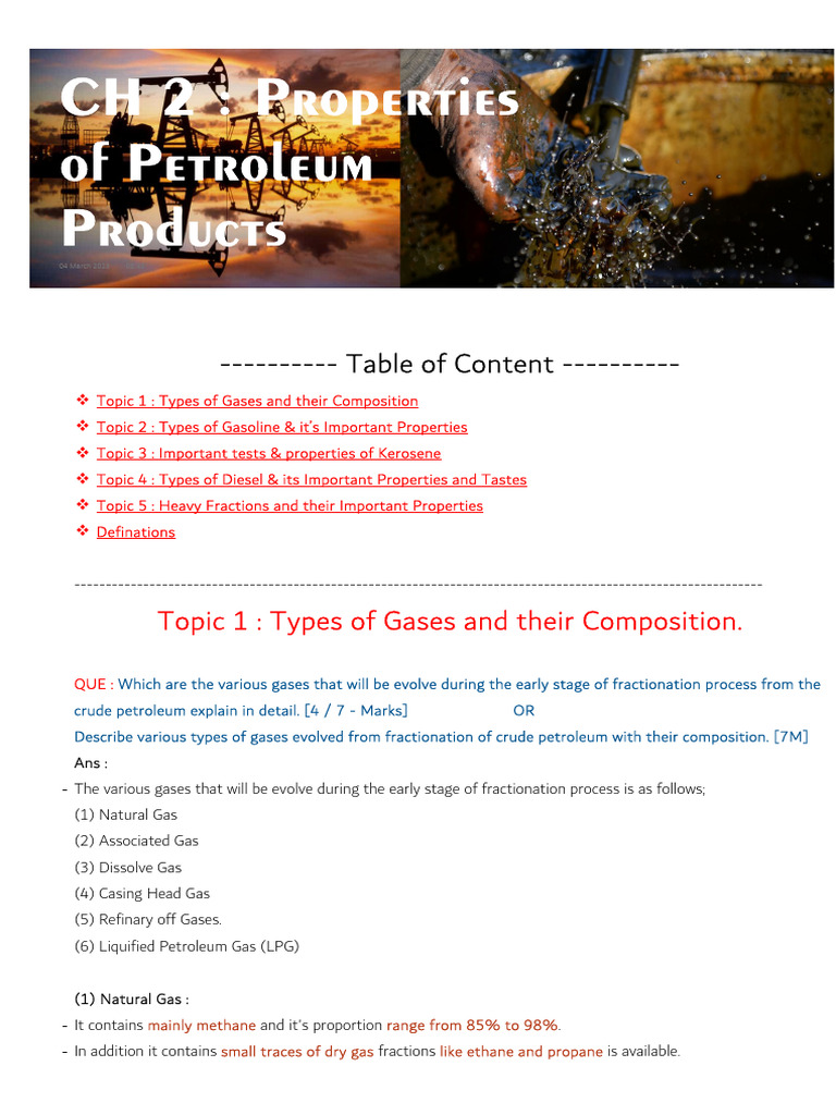 CH 2 Properties of Petroleum Products | PDF | Gasoline | Diesel Fuel