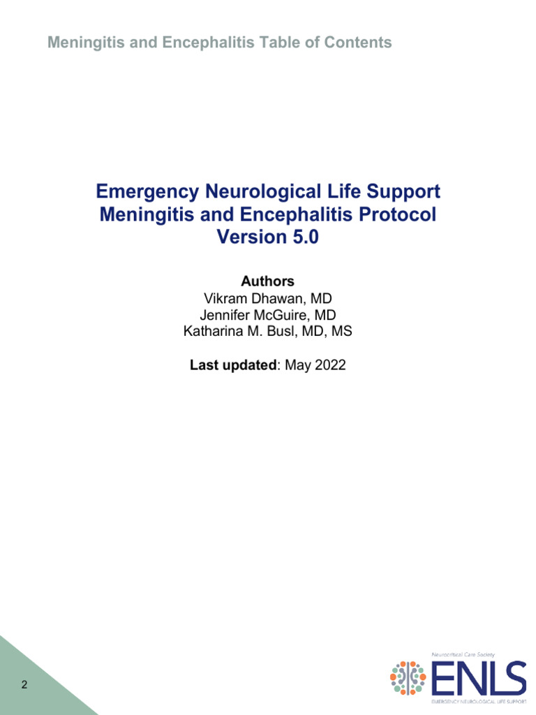 ENLS 5.0 Protocol - ME | PDF | Meningitis | Cerebrospinal Fluid