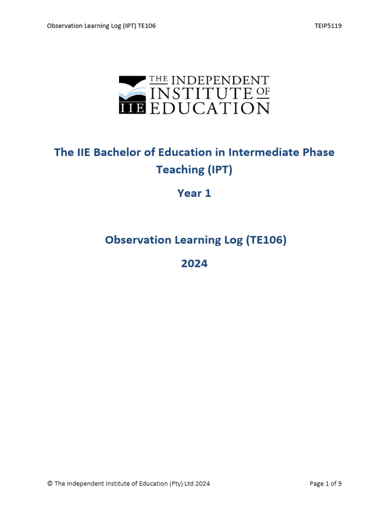 TEIP5119_TE106 Observation Learning Log (1) | Download Free PDF | Teachers | Mentorship