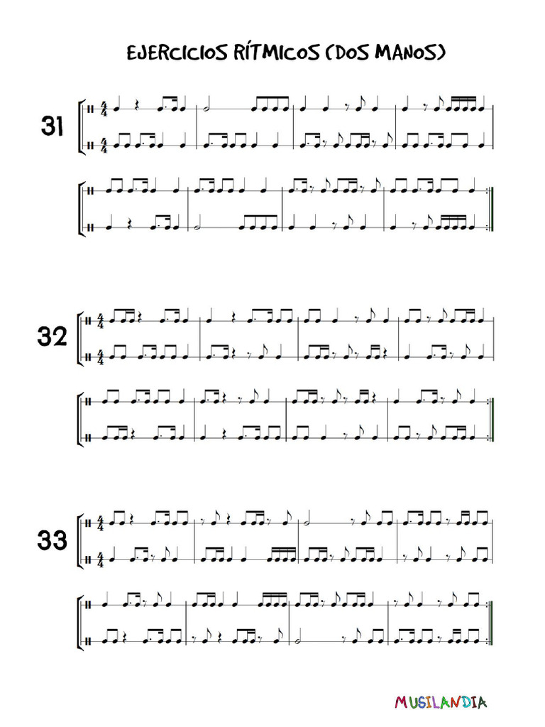 Ejercicios Rítmicos 9. MusiLandia | PDF