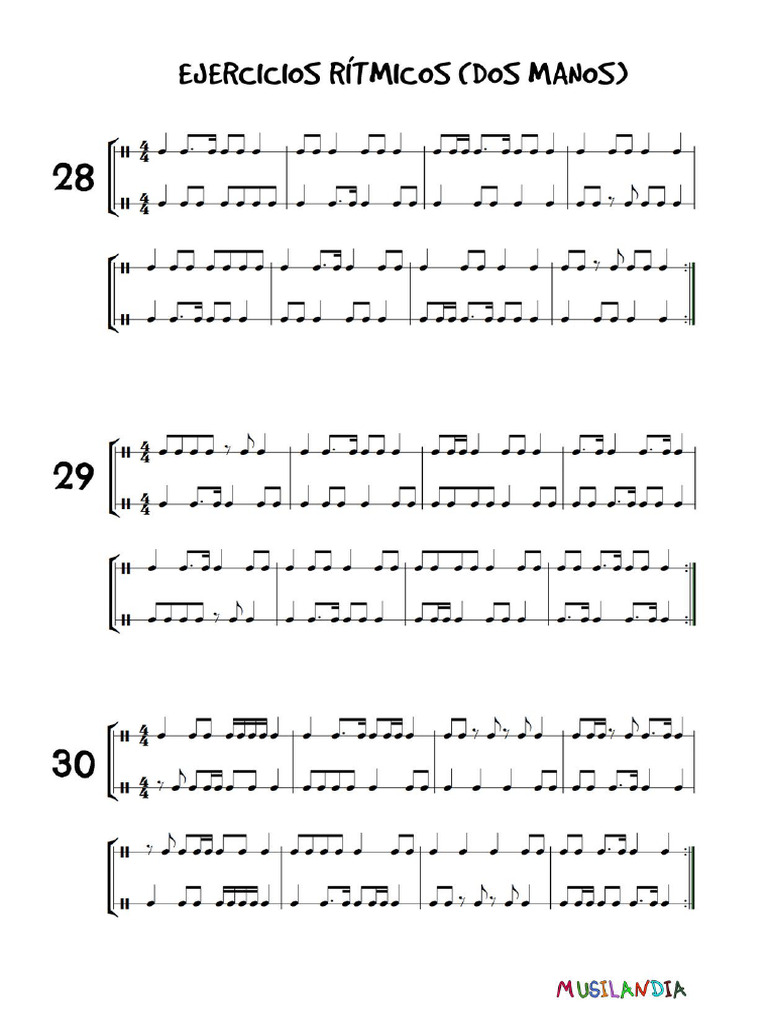 Ejercicios Rítmicos 8. MusiLandia | PDF
